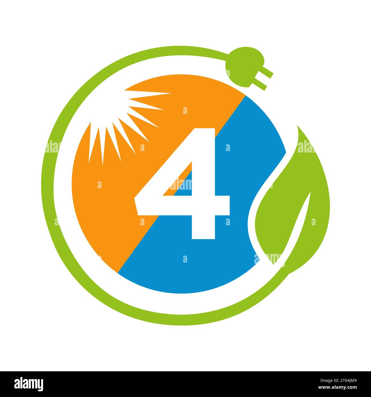 Letter 4 Solar Energy Logo Design Concept with Sun, Leaf and Electric ...