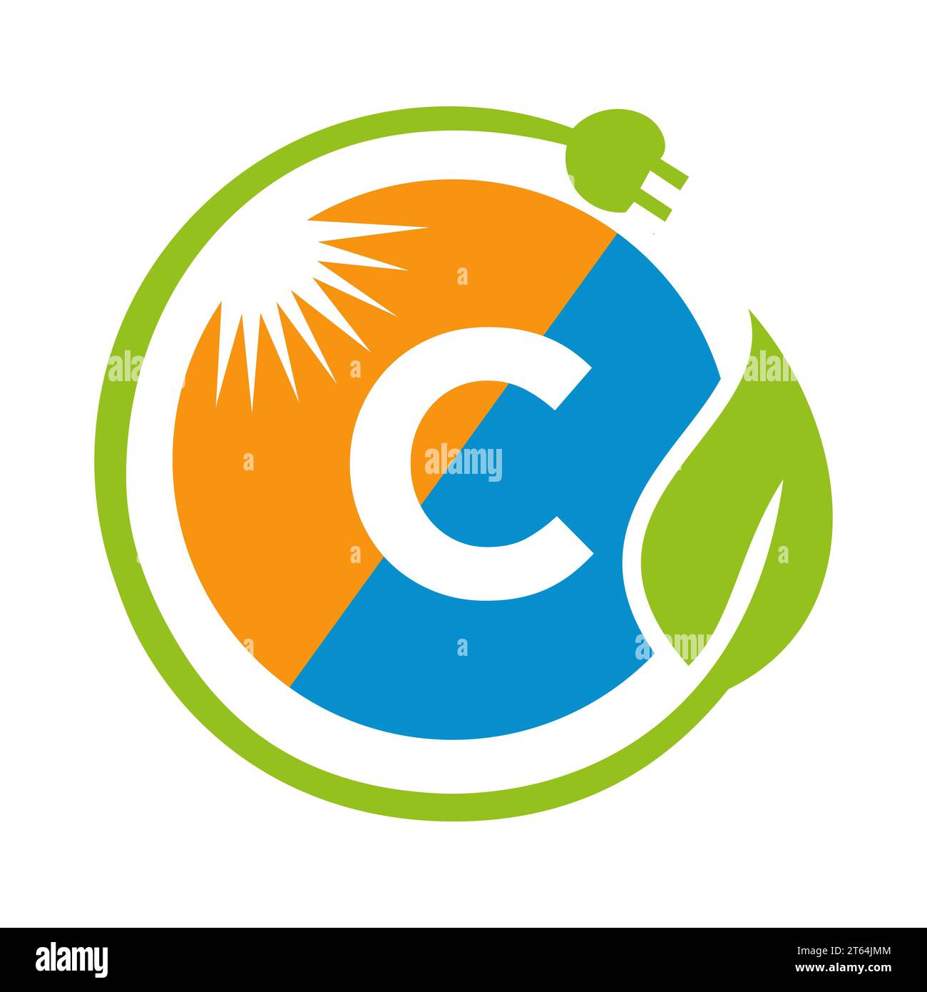 Letter C Solar Energy Logo Design Concept with Sun, Leaf and Electric ...