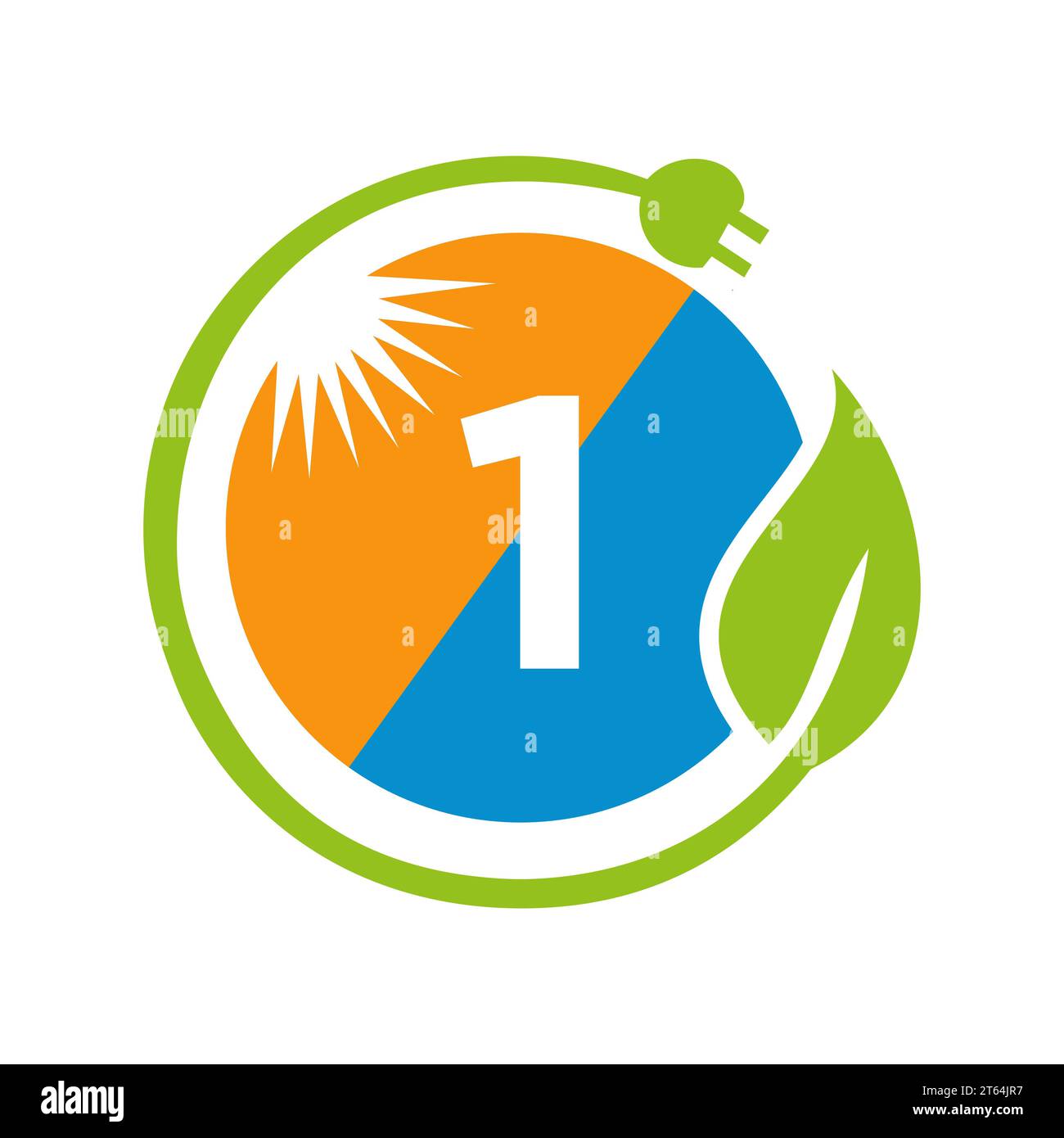 Letter 1 Solar Energy Logo Design Concept with Sun, Leaf and Electric ...
