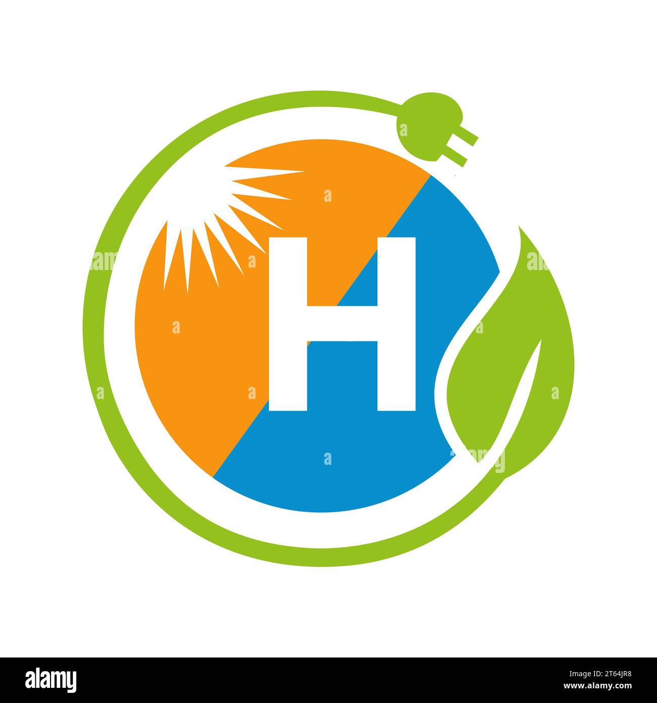 Letter H Solar Energy Logo Design Concept with Sun, Leaf and Electric ...