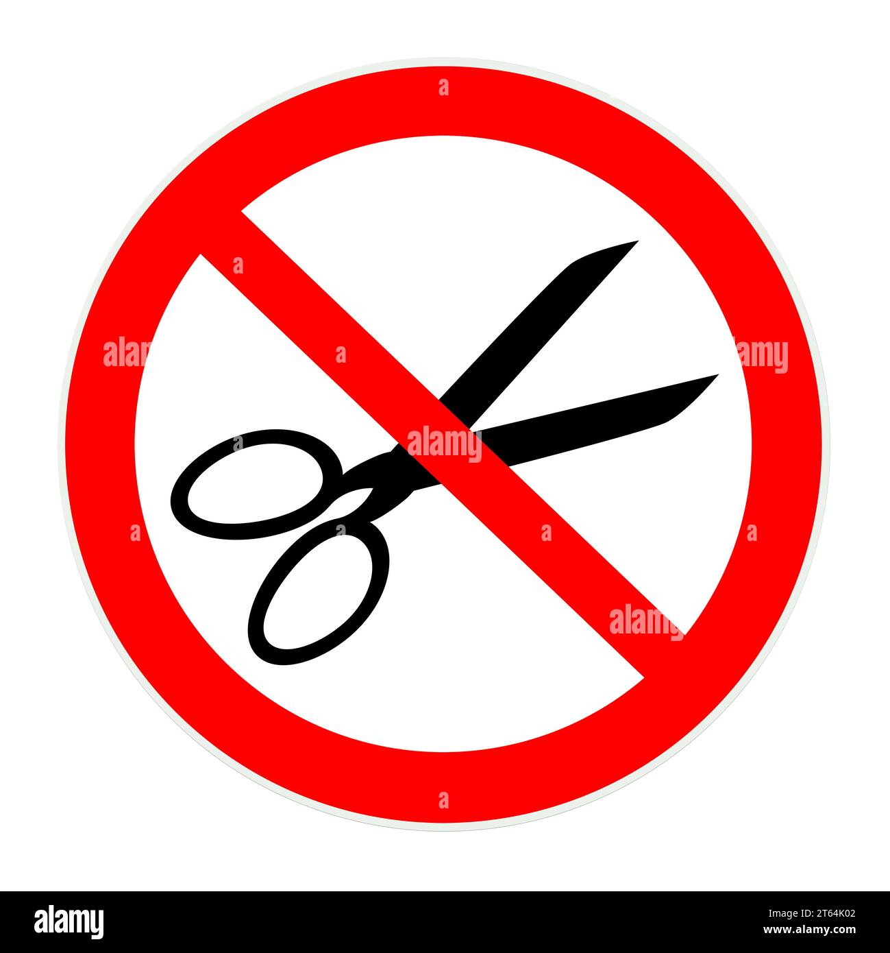 Prohibition sign with scissors, 2D illustration Stock Photo - Alamy