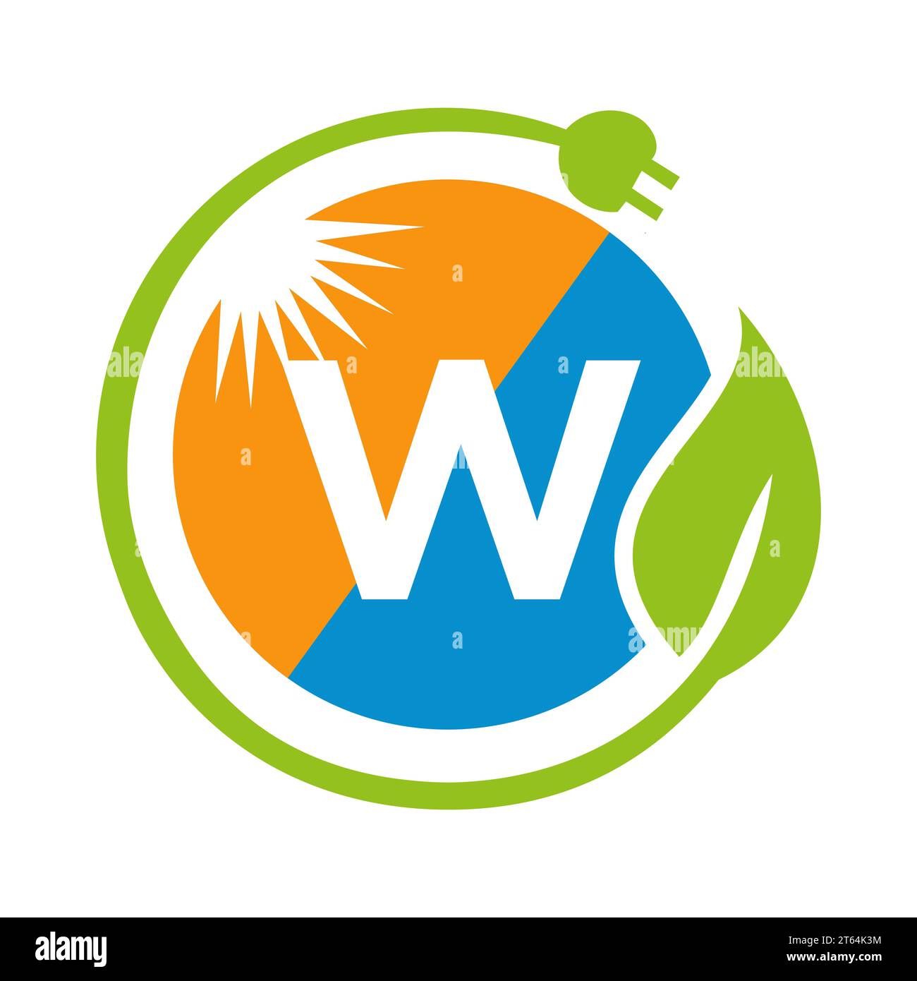 Letter W Solar Energy Logo Design Concept with Sun, Leaf and Electric ...
