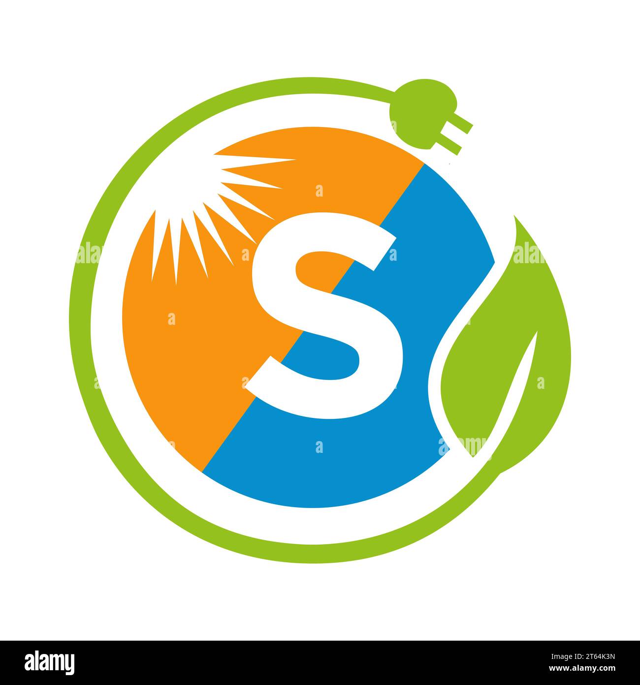 Letter S Solar Energy Logo Design Concept with Sun, Leaf and Electric ...