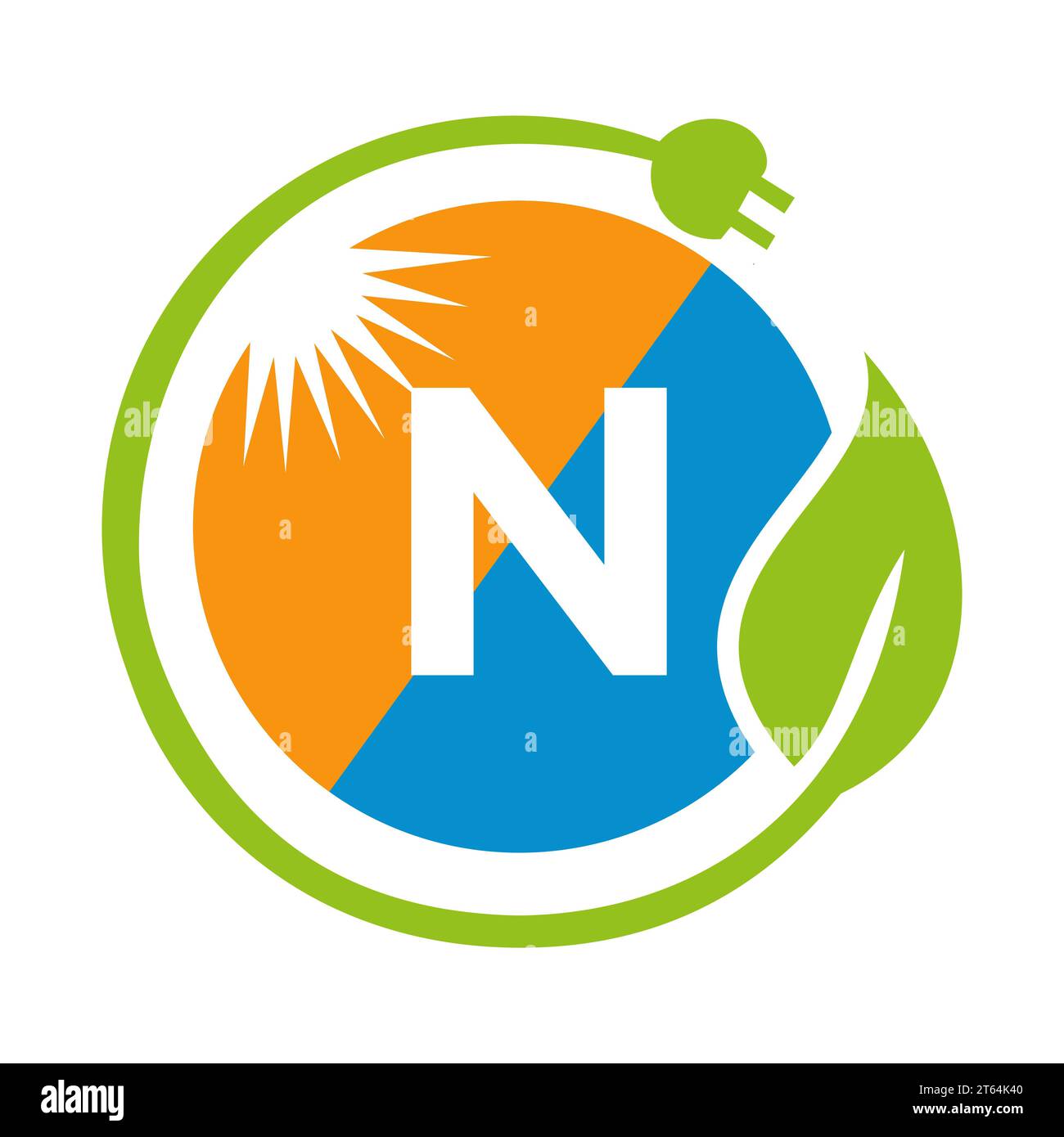 Letter N Solar Energy Logo Design Concept with Sun, Leaf and Electric ...