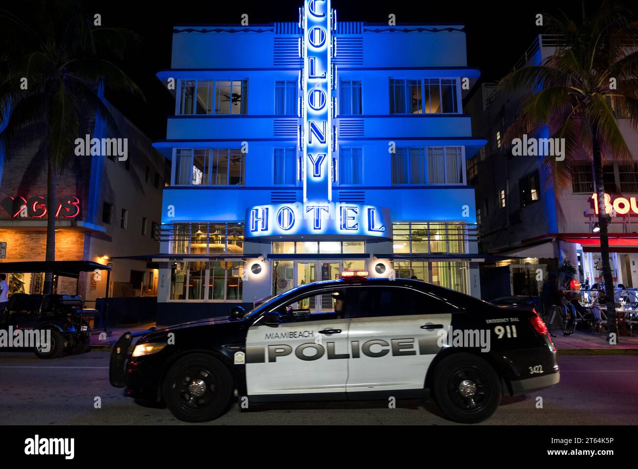 Miami, USA. 20th Oct, 2023. A Police car outside the famous Colony ...