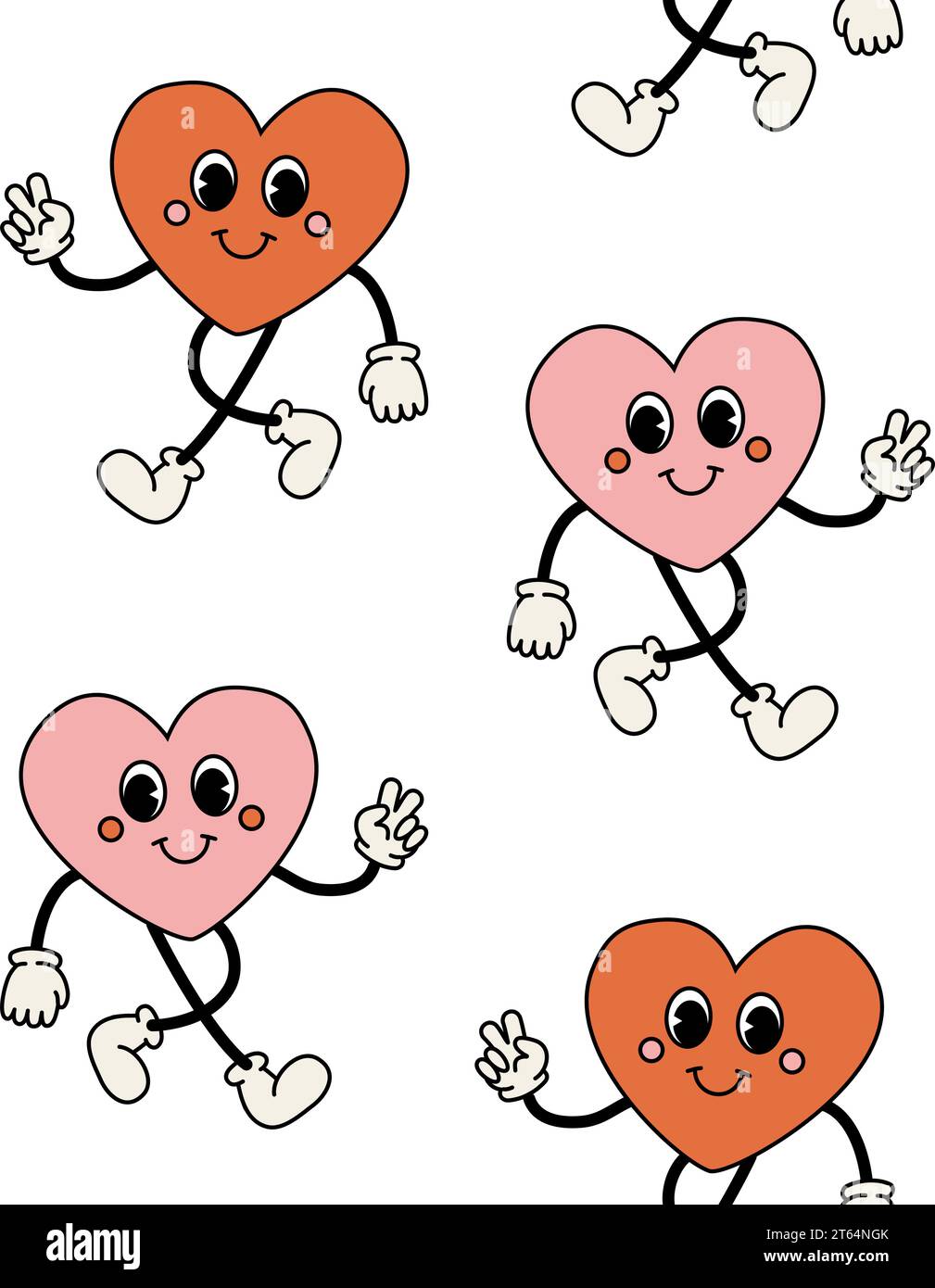 Vector seamless pattern of groovy cartoon heart Stock Vector Image ...