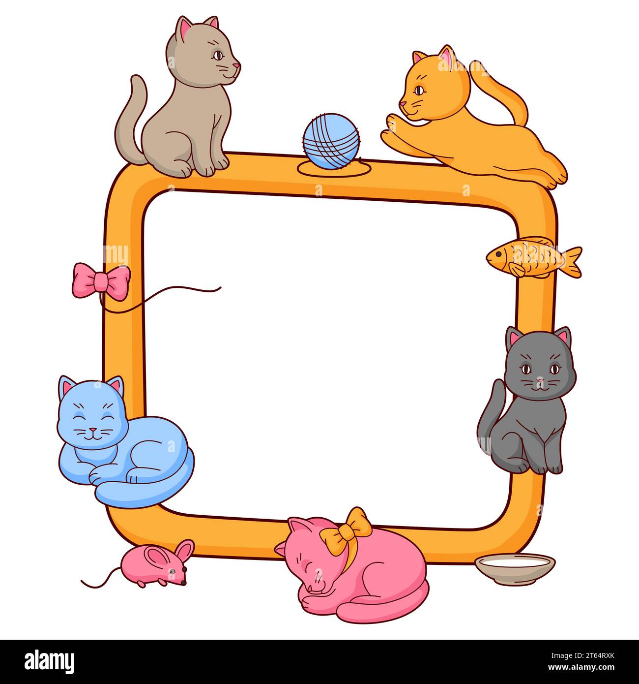 Frame with cute kawaii cats. Fun animal illustration Stock Vector Image ...