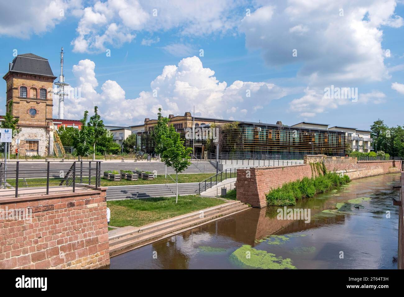 City library on the river Queich, former slaughterhouse site, water ...