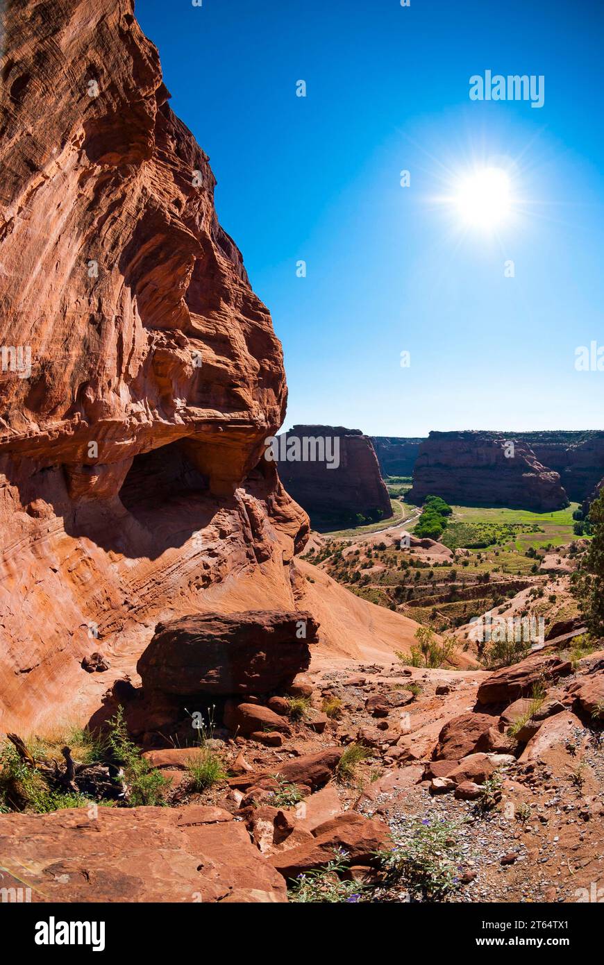 Backlight, sun in Chelly Canyon National Park, Arizona, USA Stock Photo ...