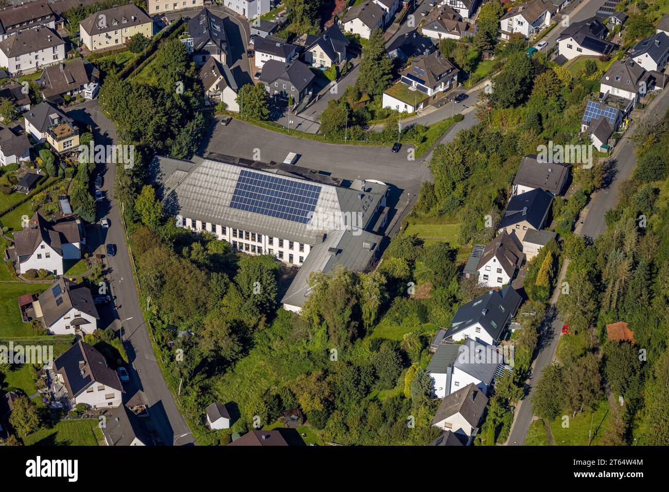 Aerial view, Festhalle and Schützenhof Lichtspiele, solar roof ...