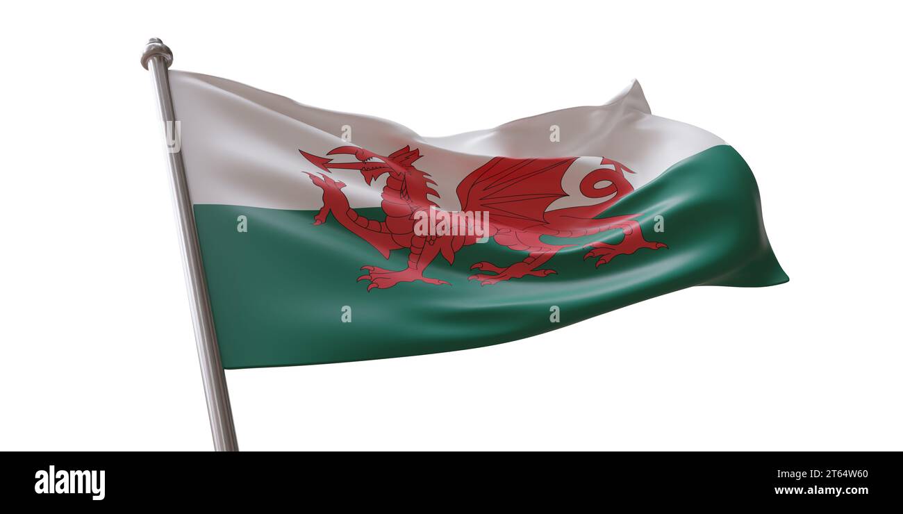 Wales flag waving isolated on white transparent background Stock Photo ...