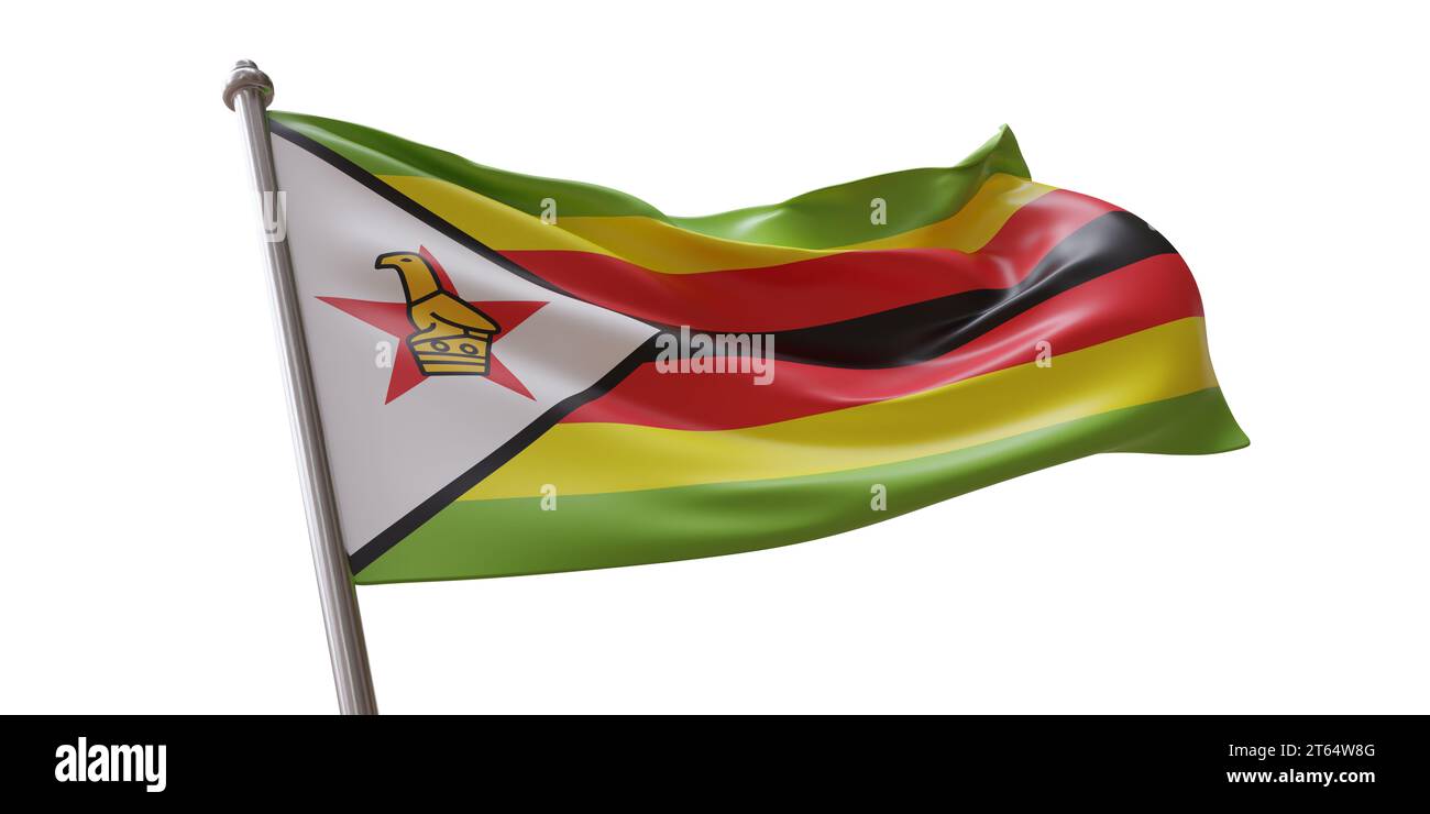 Zimbabwe flag waving isolated on white transparent background Stock ...
