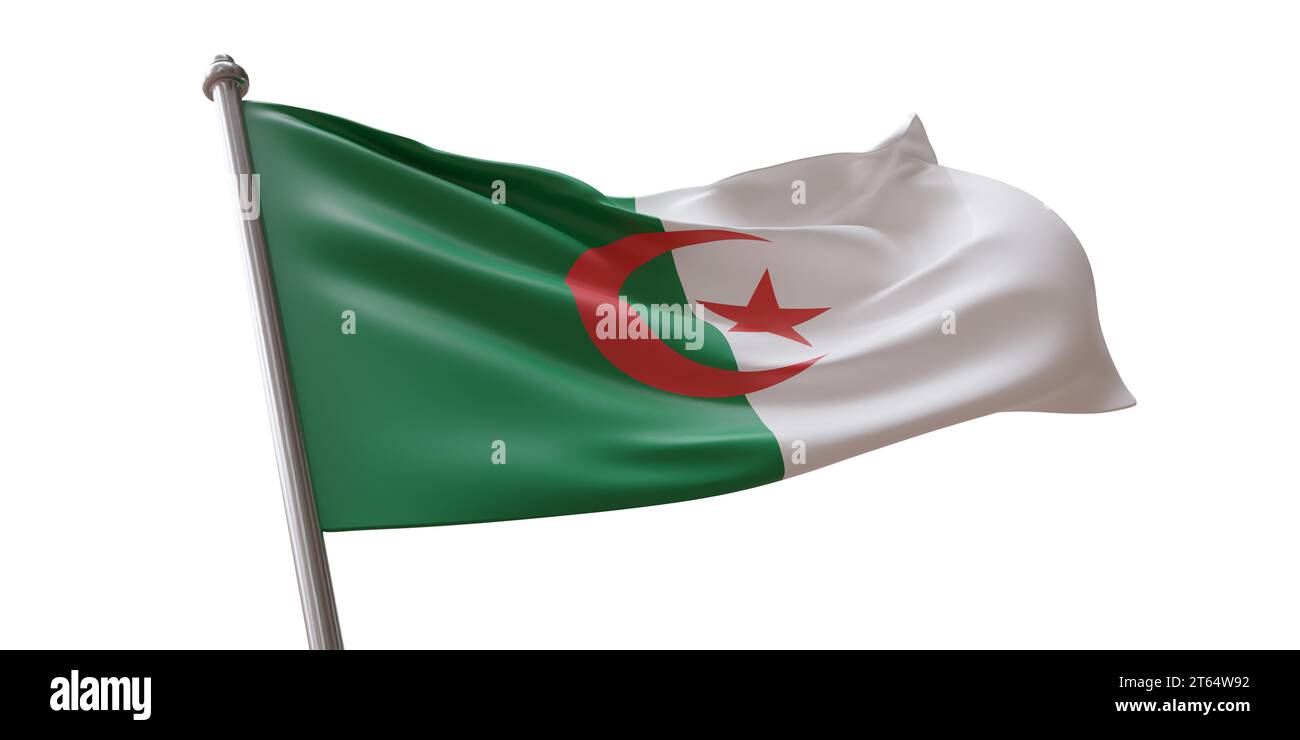 Algeria flag waving isolated on white transparent background Stock ...