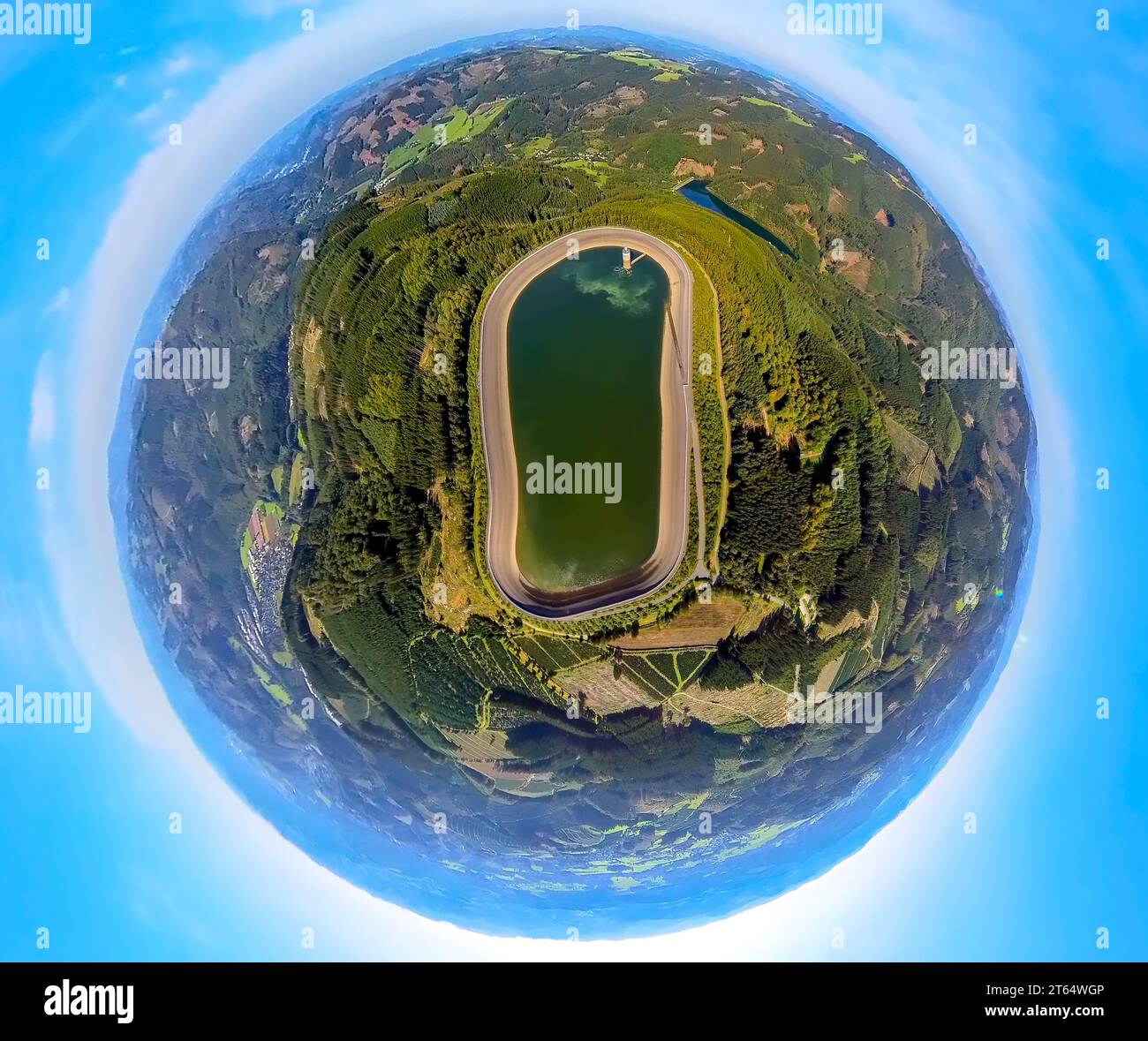 Aerial view, pumped storage plant upper reservoir on the Dahlberg, E ...