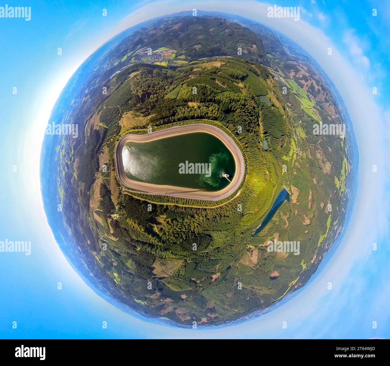 Aerial view, pumped storage plant upper reservoir on the Dahlberg, E ...