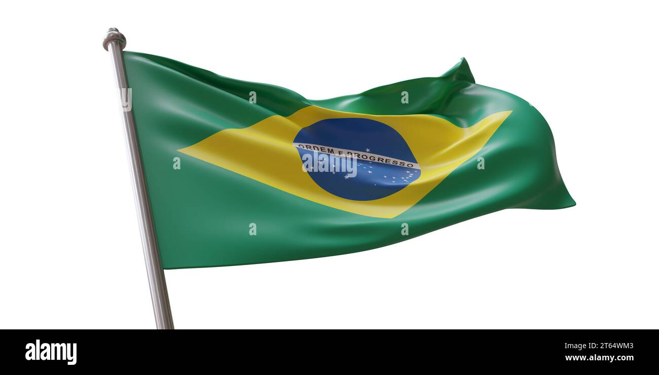 Brazil flag waving isolated on white transparent background Stock Photo ...