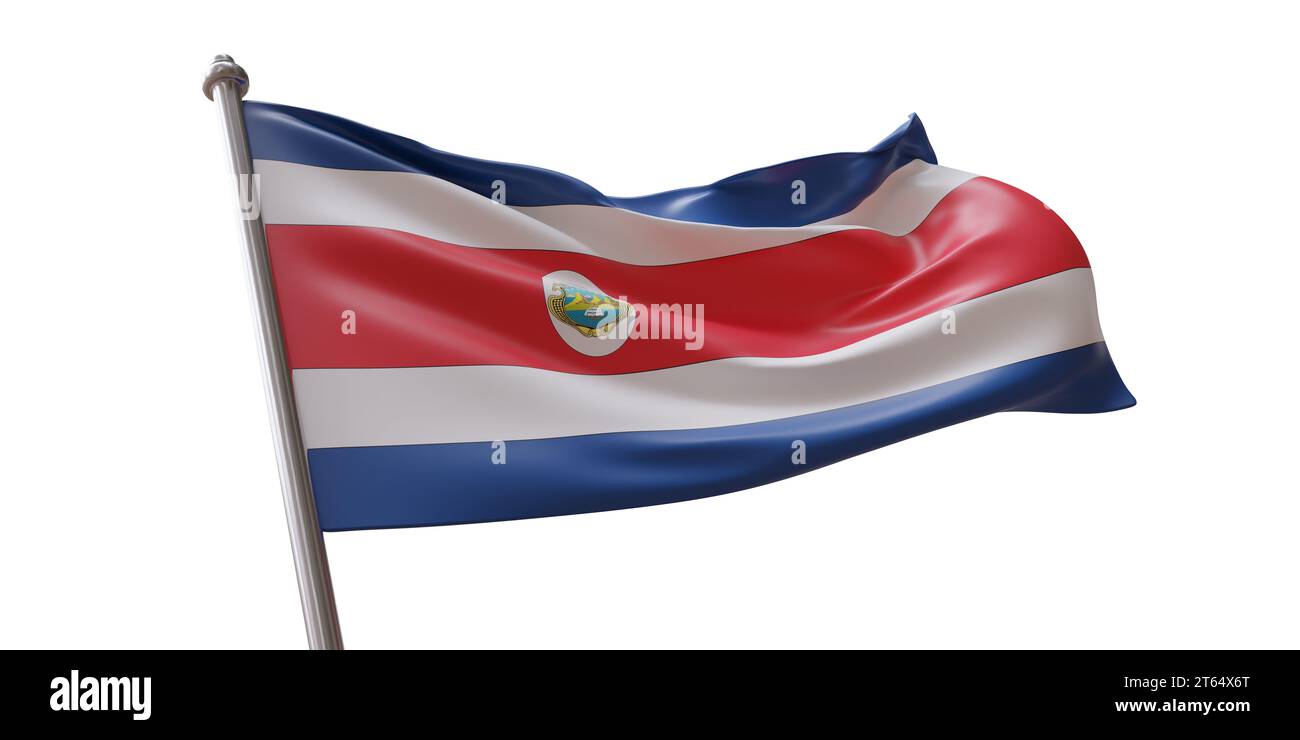Costa Rica flag waving isolated on white transparent background Stock ...