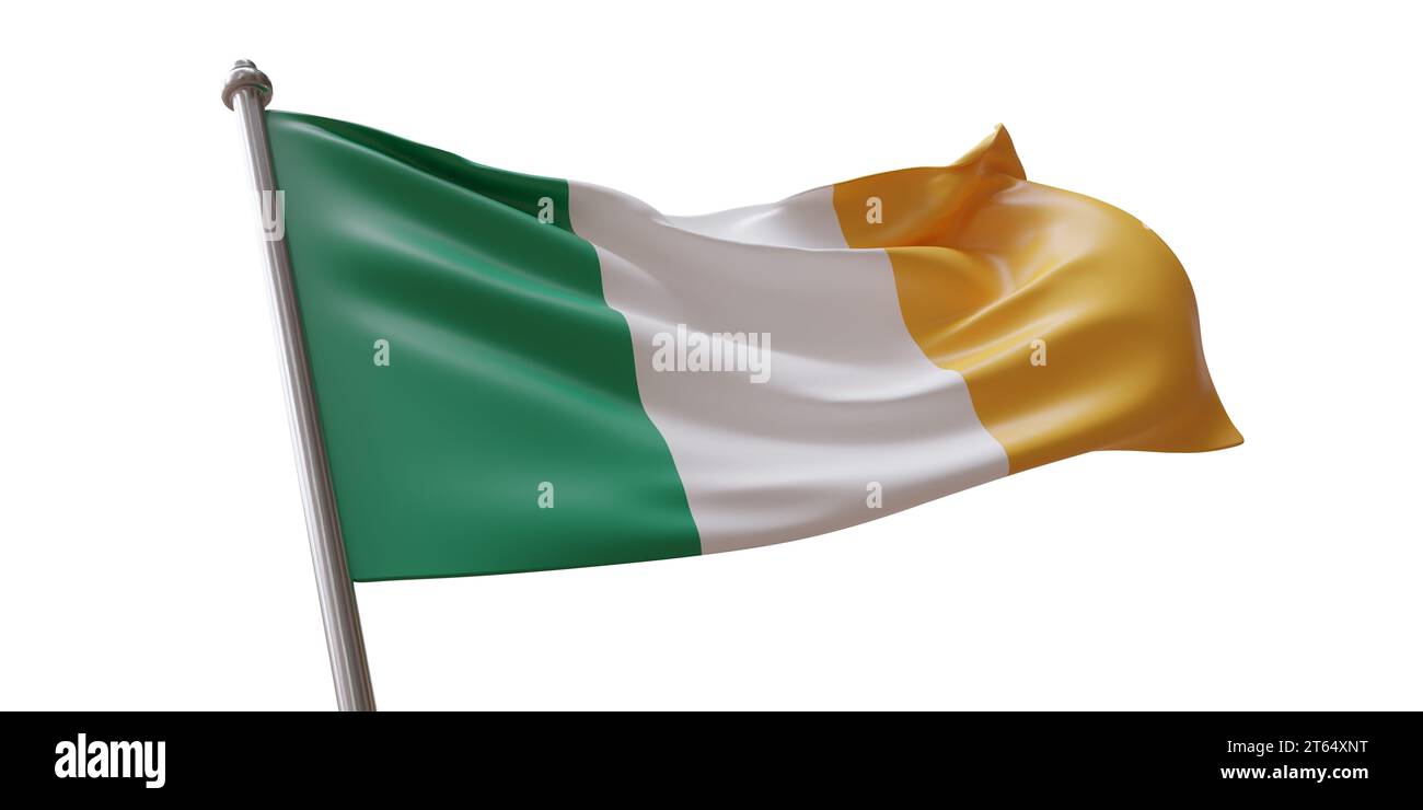 Ireland flag waving isolated on white transparent background Stock ...
