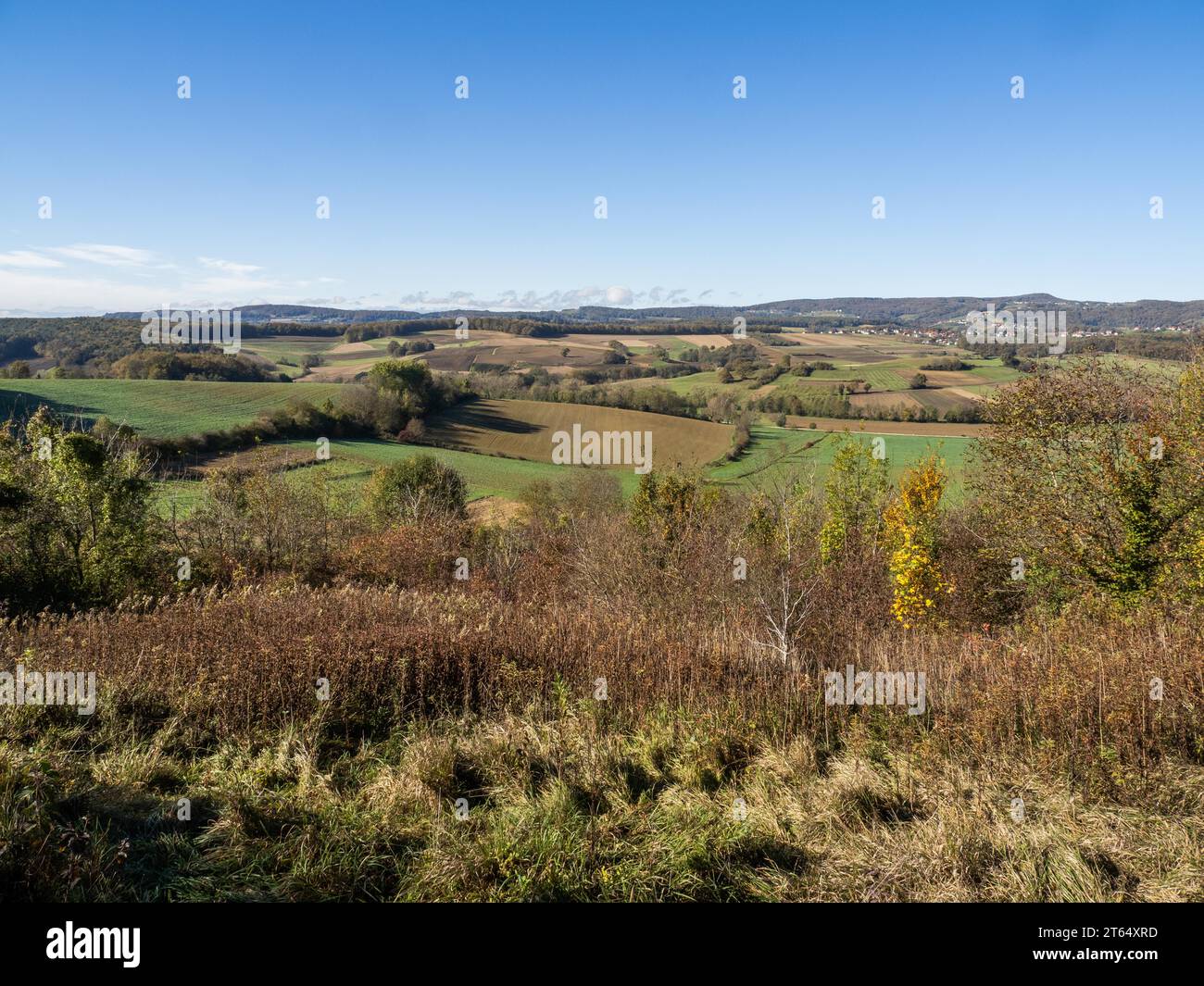 Fields and hilly landscape in autumn, south-eastern Styrian hill ...