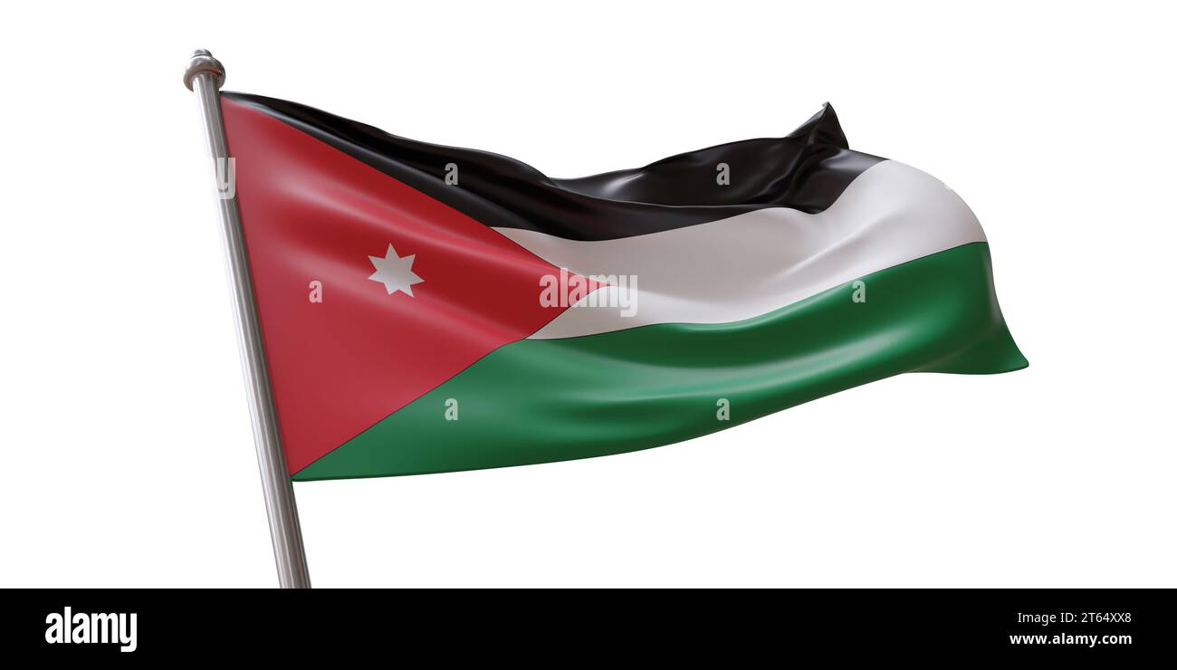 Jordan flag waving isolated on white transparent background Stock Photo ...
