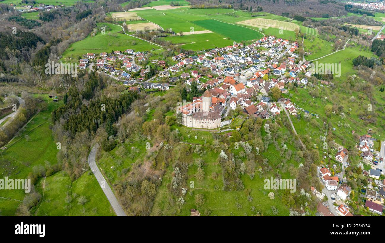 Aerial view, Germany, Baden-Wuerttemberg, Franconian Forest Nature Park ...