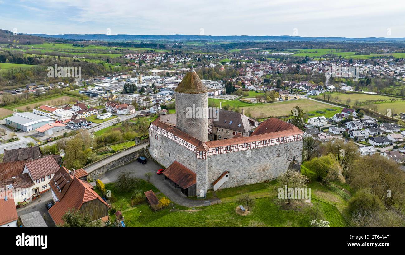 Aerial view, Germany, Baden-Wuerttemberg, Franconian Forest Nature Park ...