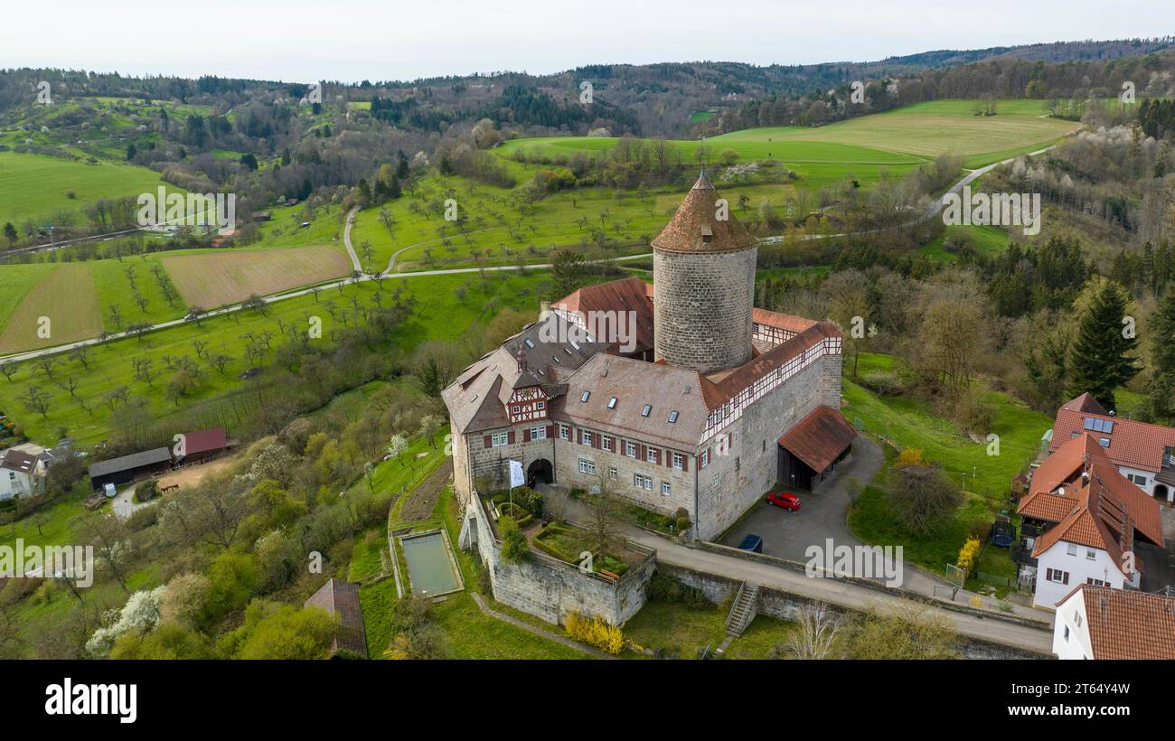Aerial view, Germany, Baden-Wuerttemberg, Franconian Forest Nature Park ...