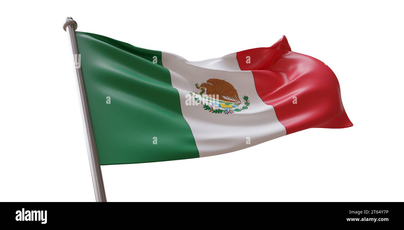 Mexico flag waving isolated on white transparent background Stock Photo ...