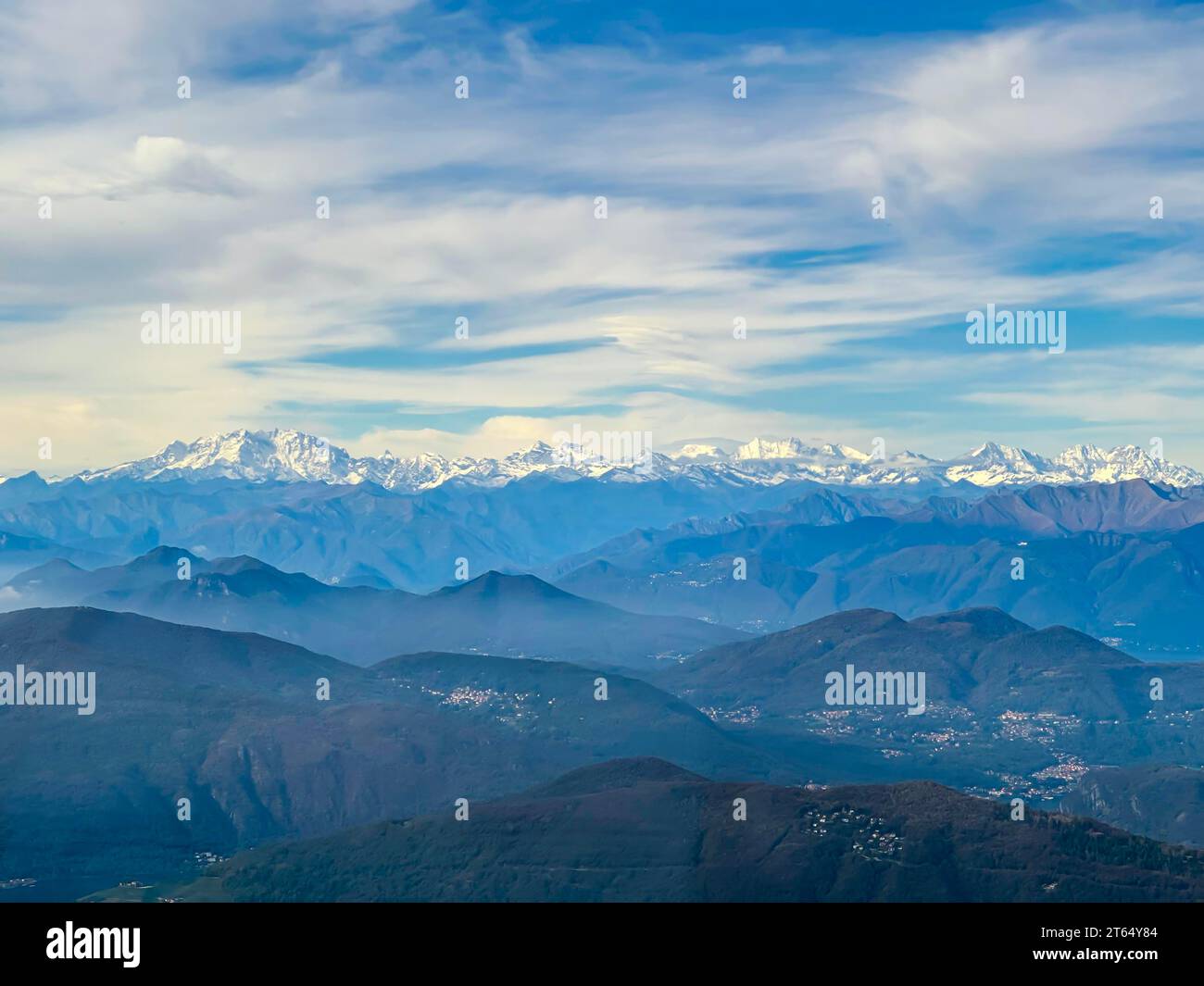 Aerial View over Beautiful Mountainscape with Snow Capped Monte Rosa ...
