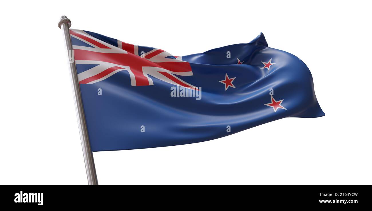 New Zealand flag waving isolated on white transparent background Stock ...