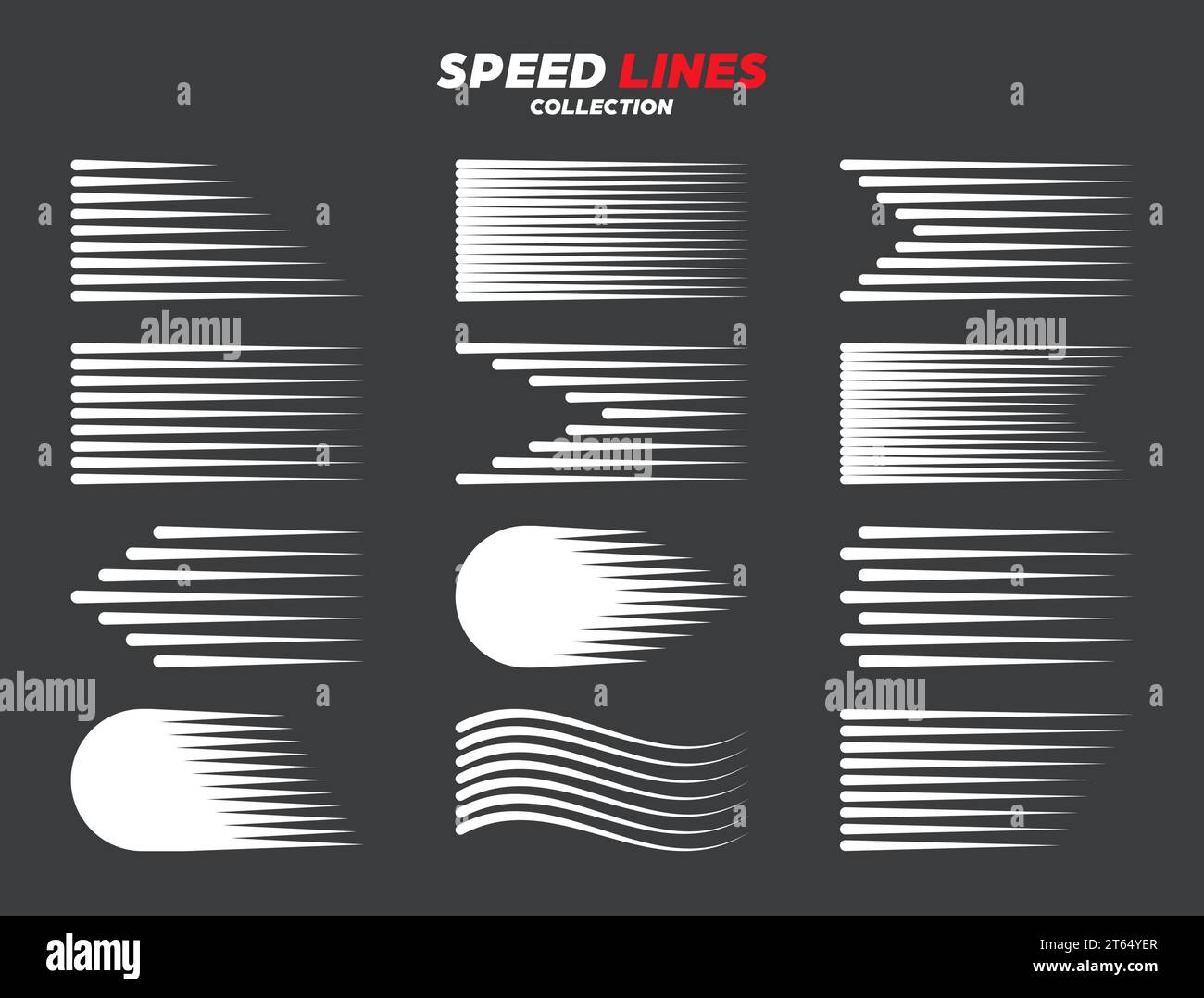 White cartoon or comic speed lines with round corners. Simple line with ...