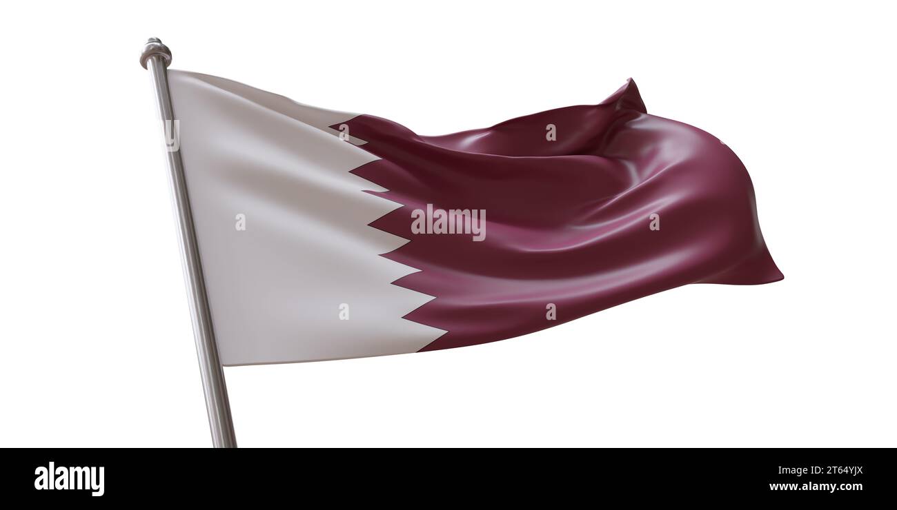 Qatar flag waving isolated on white transparent background Stock Photo ...