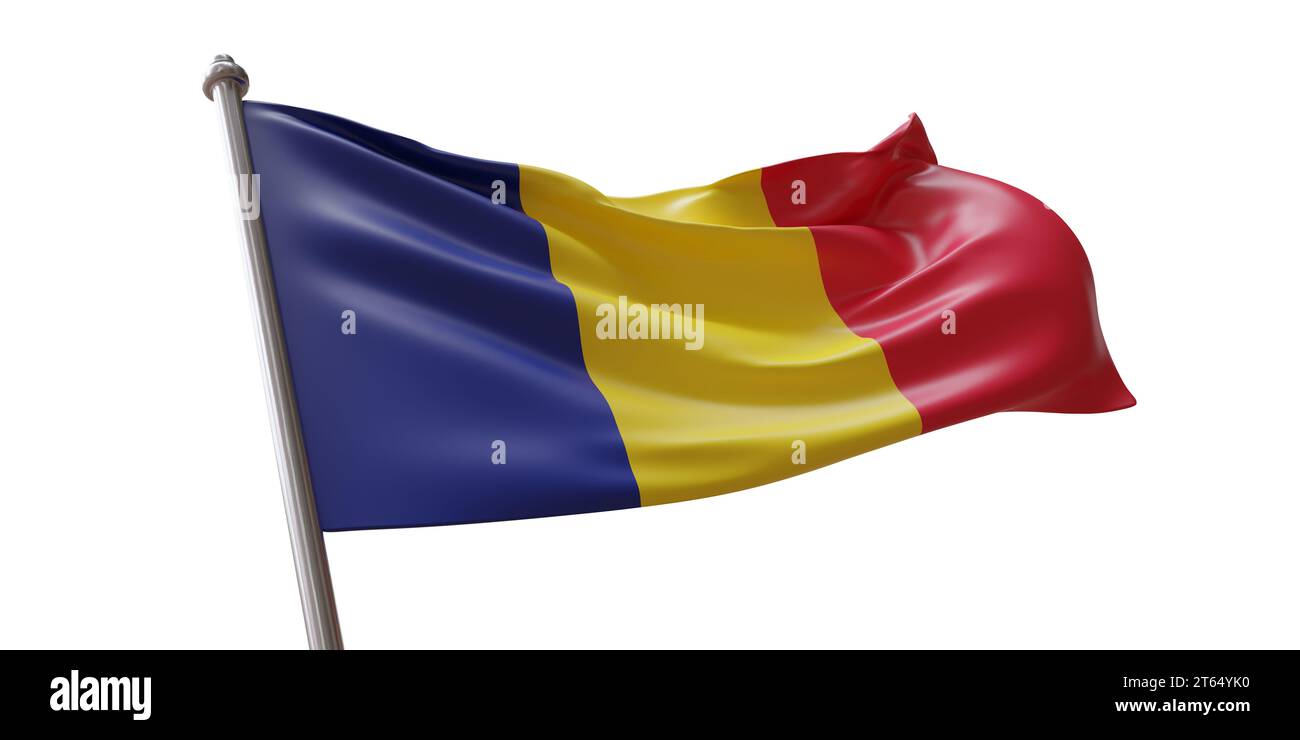 Romania flag waving isolated on white transparent background Stock ...