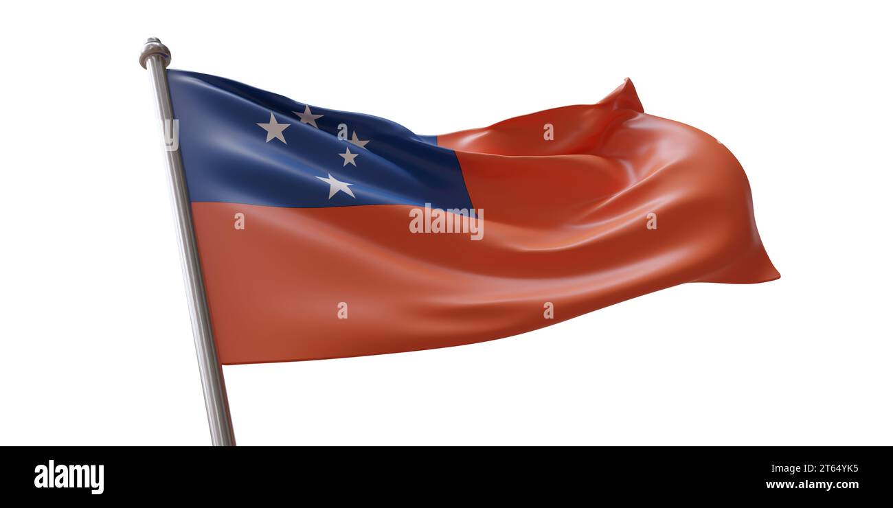 Samoa flag waving isolated on white transparent background Stock Photo ...