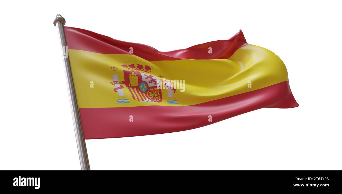 Spain flag waving isolated on white transparent background Stock Photo ...