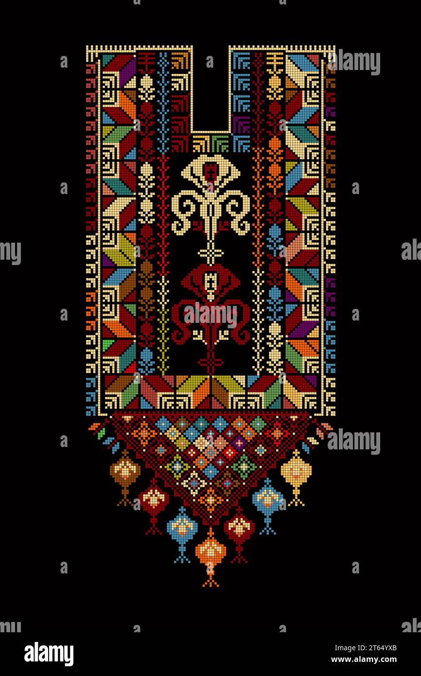 Embroidery vector Tatreez template , Palestinian fashion neck ornament ...