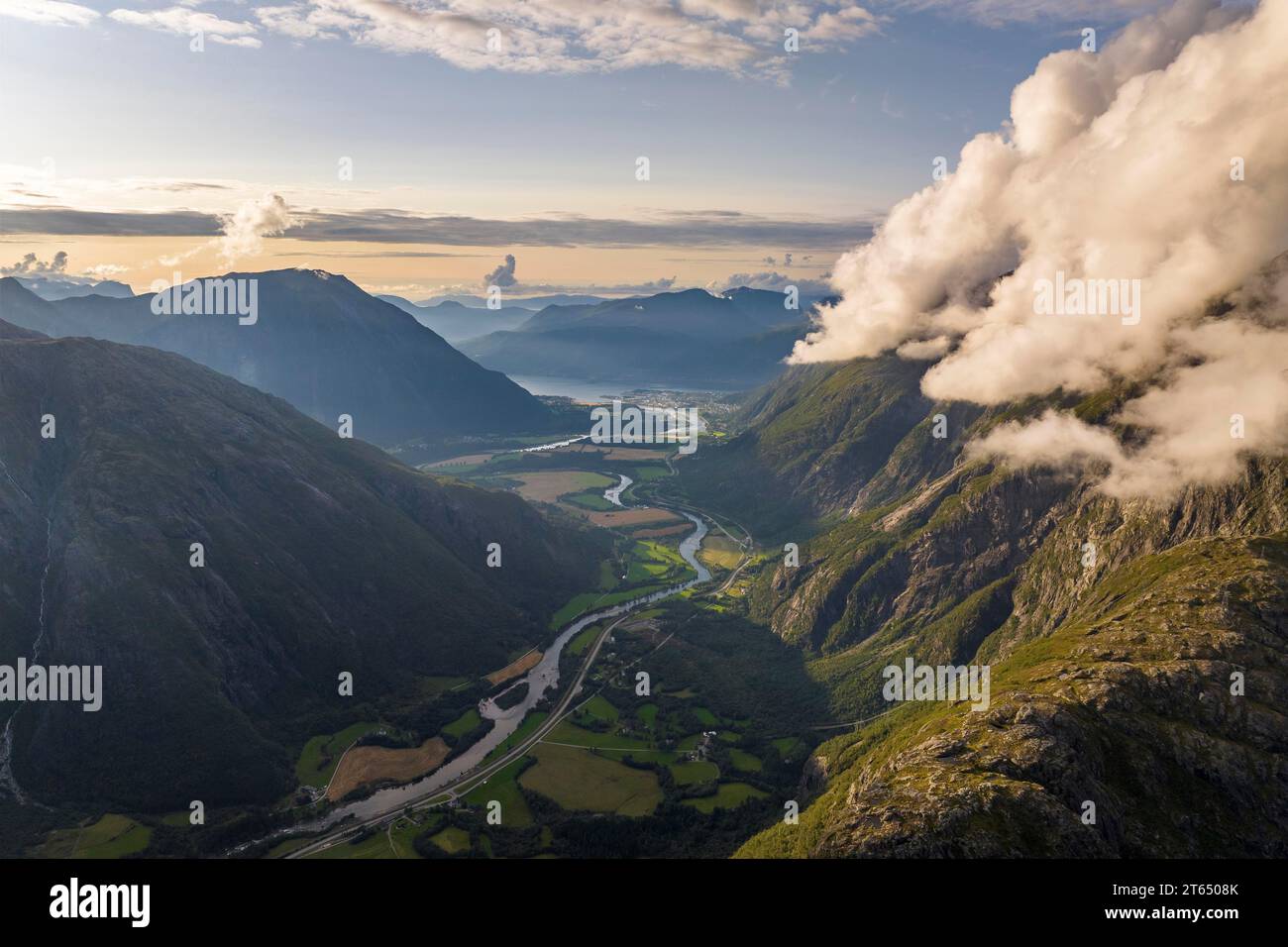 View of the Romsdalen valley, Rauma river, Andalsnes, More og Romsdal ...