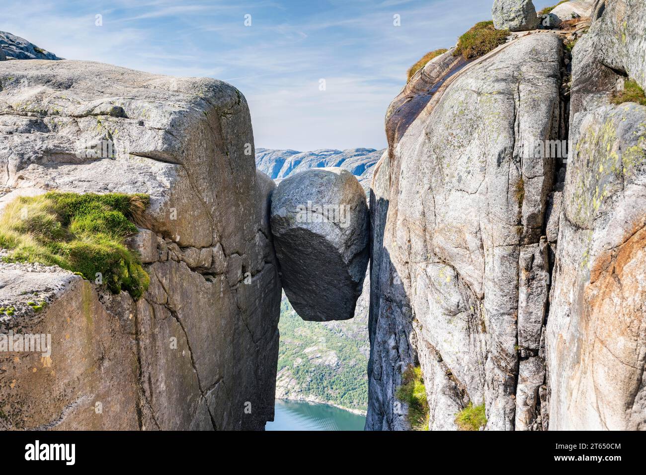 Kjeragbolten, trapped rock above the Lysefjord, Kjerag, Lysebotn ...