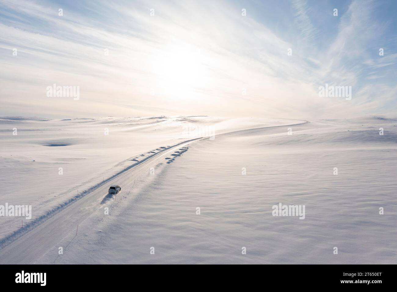 Icy road on plateau, fjell in winter, Batsfjord, Batsfjord, Varanger ...