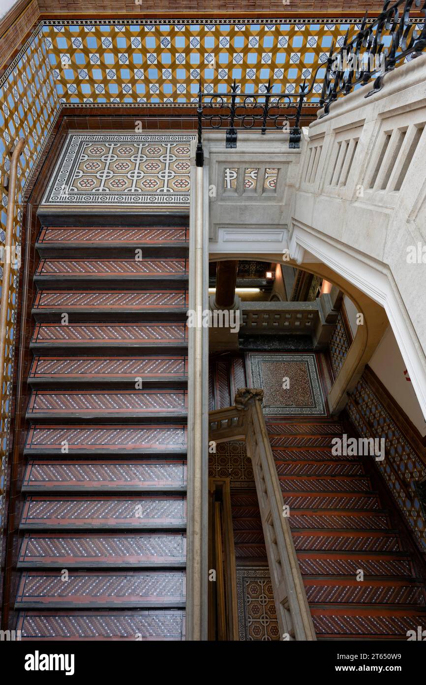 Interior view, mosaic, staircase, Leeds Central Library, Leeds, England ...