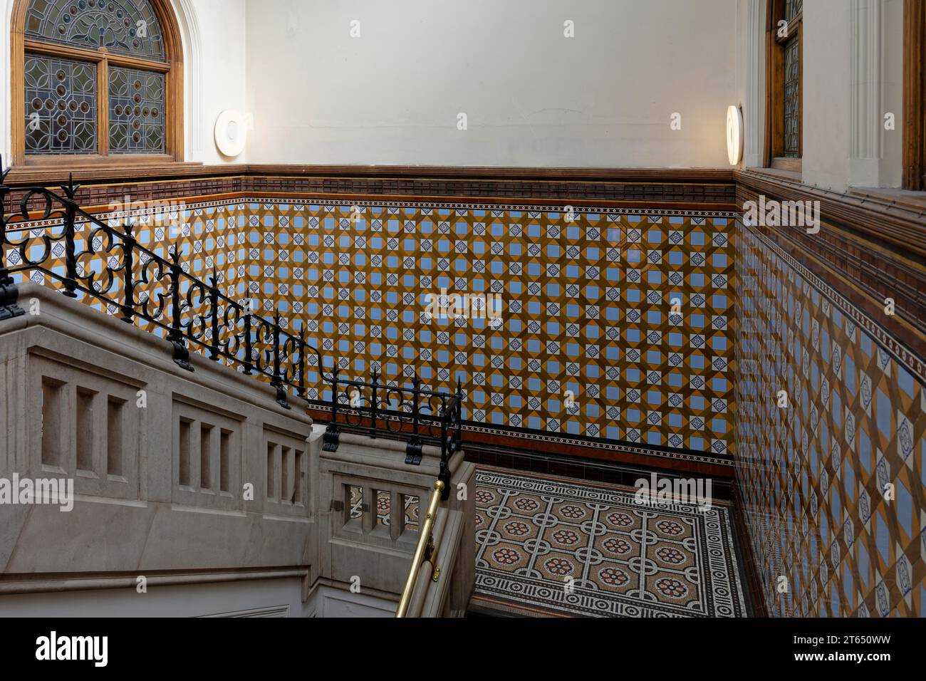Interior view, mosaic, staircase, Leeds Central Library, Leeds, England ...