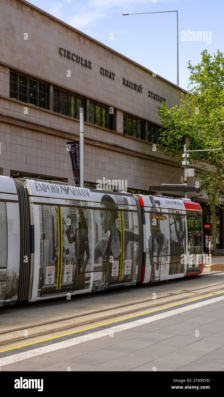 Tram passing Circular Quay Train Station, Sydney, NSW, Australia Stock ...