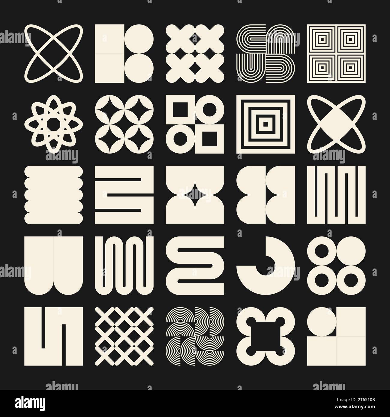 Brutalist geometric shapes, symbols. Simple primitive elements and forms. Bauhaus retro design ...