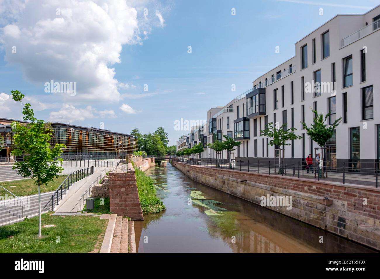 New residential buildings by the river Queich, on the left the ...