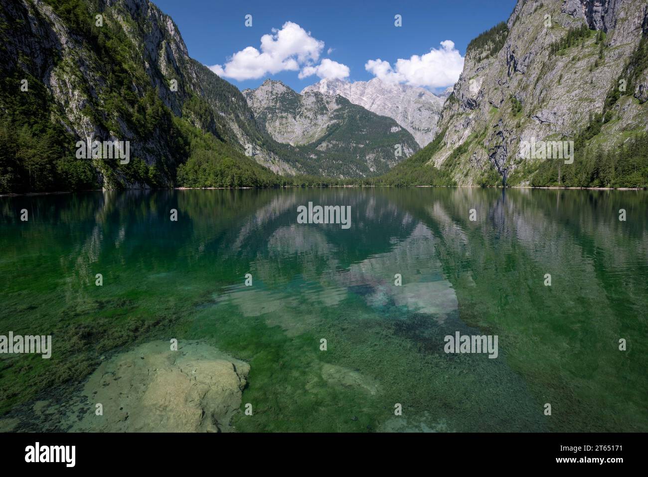 Obersee, above the Koenigssee, lake and surrounding mountains, Schoenau ...