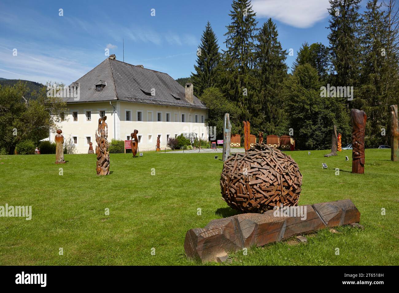 Wood Sculpture Park at Albeck Castle, Carinthia, Austria Stock Photo ...