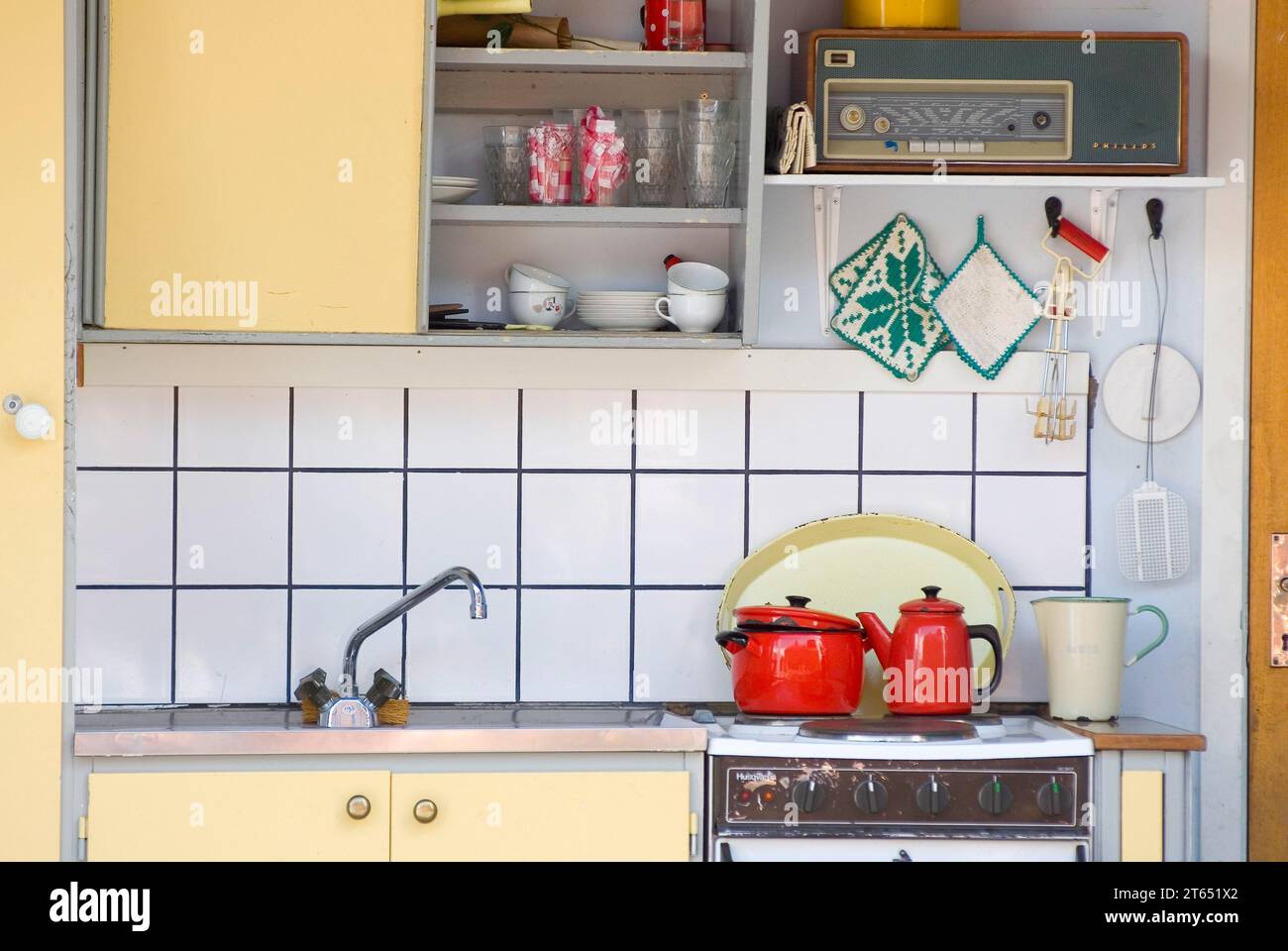 Old kitchen from the fifties, cooker, old, historical, cooking, living ...