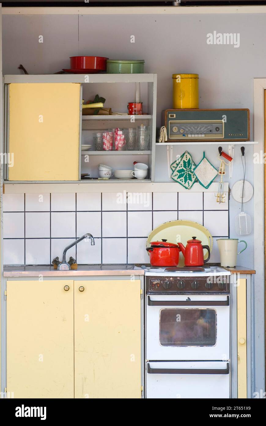 Old kitchen from the fifties, cooker, old, historical, cooking, living ...
