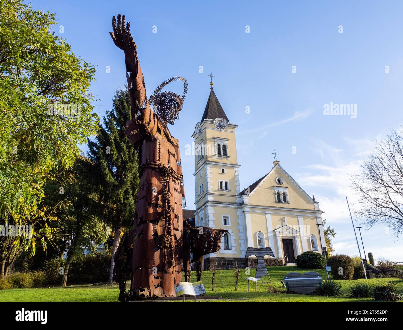 St Francis of Assisi statue made of rusty old iron, depicting the ...