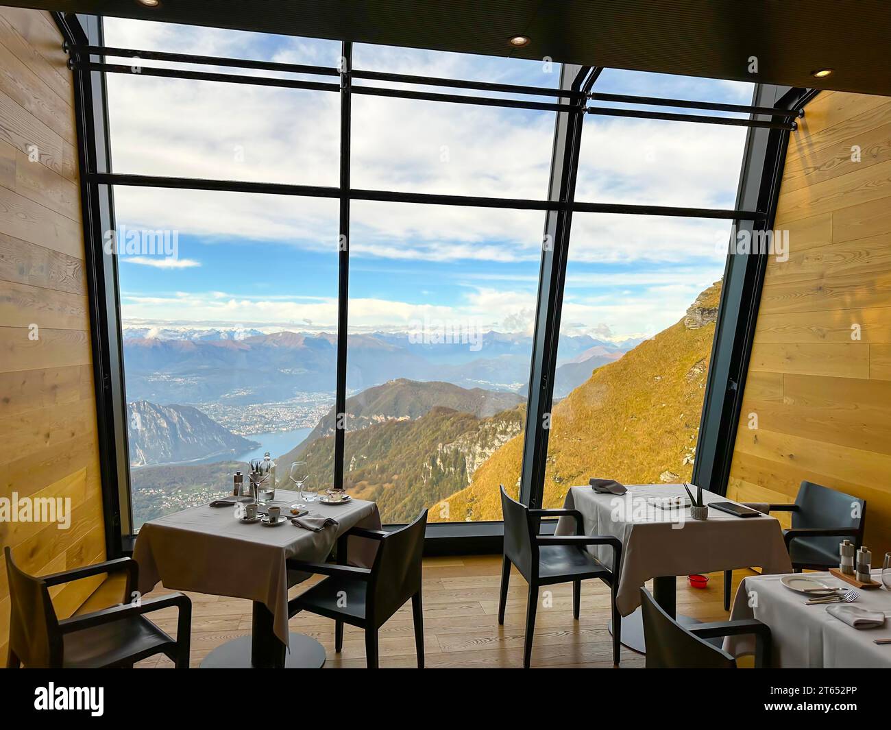 Window View from a Restaurant with Mountainscape From Monte Generoso ...